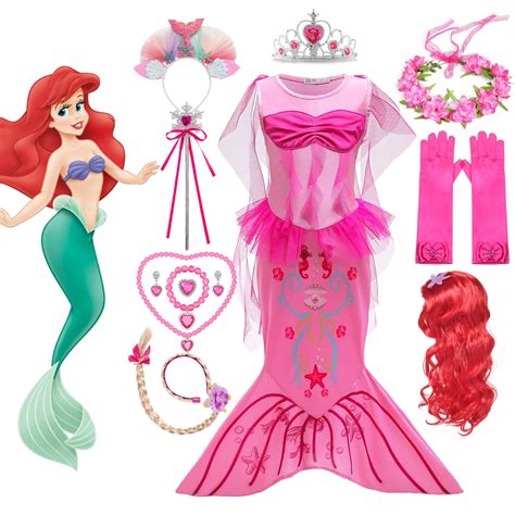 여아용 디즈니 인어 공주 드레스 짧은 소매 얇은 명주 그물 코스프레 의상 어린이 카니발 생일 파티 옷 Aliexpress