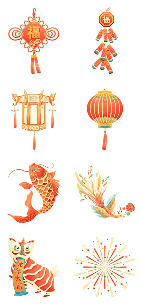 春节新年新春国潮中国风春节元素贴纸素材