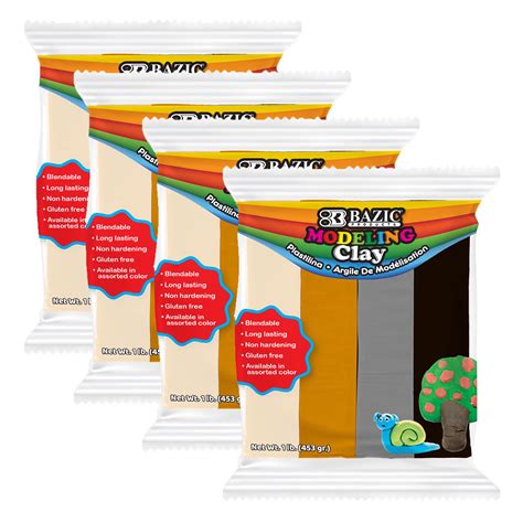 Bazic Modeling Clay Natural Earth Color 1 Lb Non Toxic Modeling Dough For Classroom 4 Pack