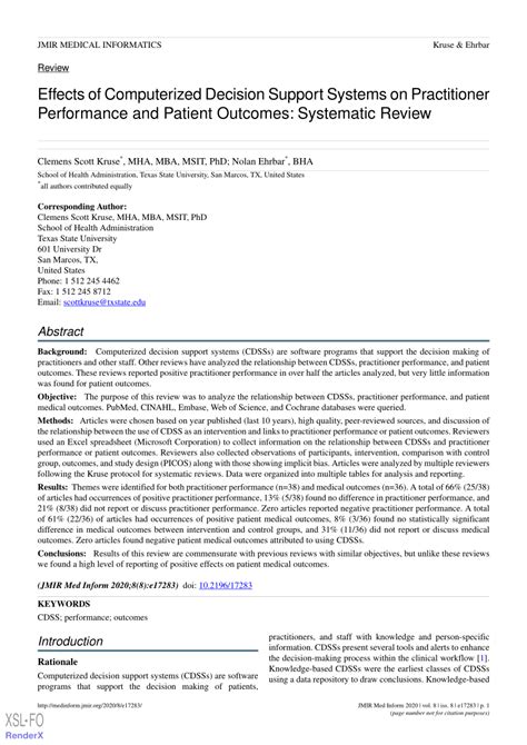 Pdf The Effects Of Computerized Decision Support Systems On