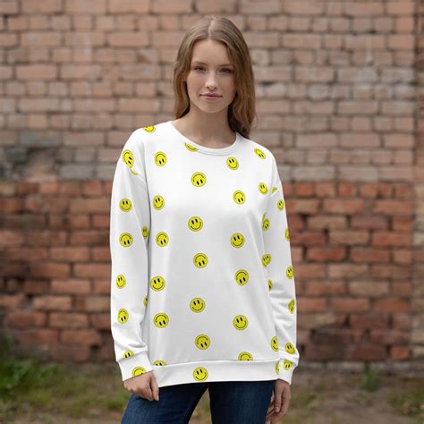 90s Smiley Face Sweatshirt Phoebe Buffay Friends Jumper Unisex Fit Yellow Happy Face Retro