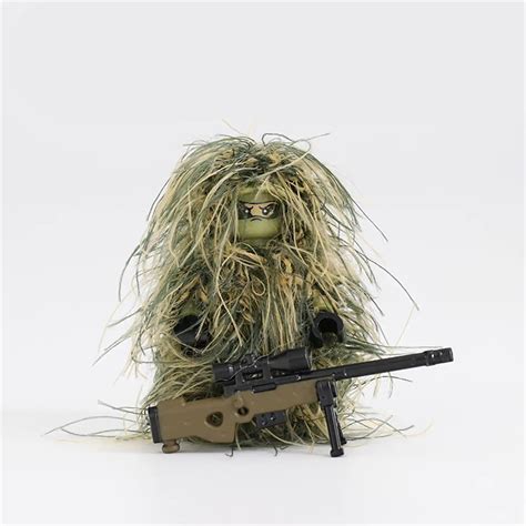 Minifigure All Terrain Sniper Equipped With Dark Sand Colored Awm Sniper Rifle And A Ghillie