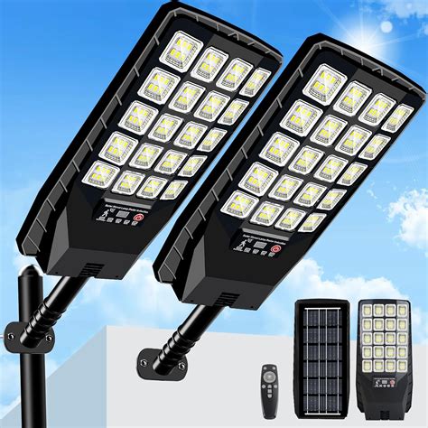 2 Pack Solar Street Lights Outdoor Waterproof 6500k 20000lm Wide Angle