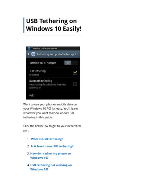 Usb Tethering On Windows 10 Pdf Windows 10 Usb