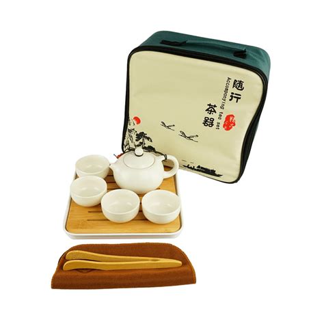 Набір для чайної церемонії дорожній в кейсі білий колір посуду купити за низькою ціною