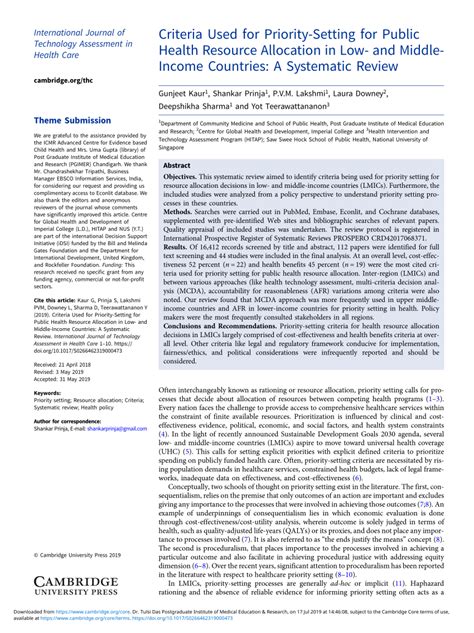 Pdf Criteria Used For Priority Setting For Public Health Resource Allocation In Low And