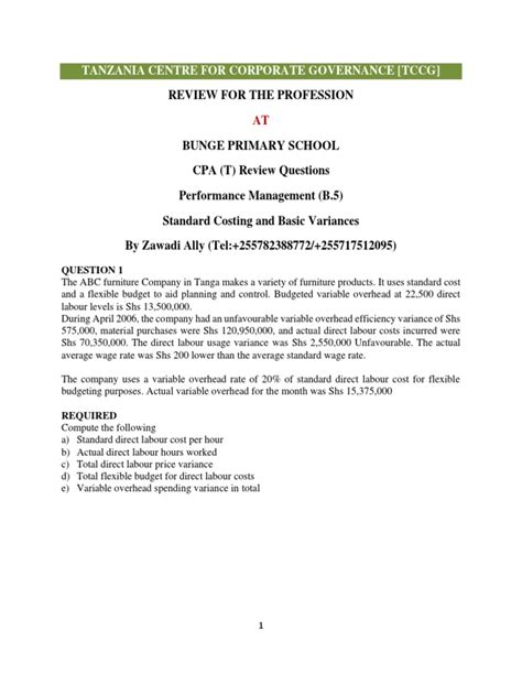 Questions Variance Analysis Pdf