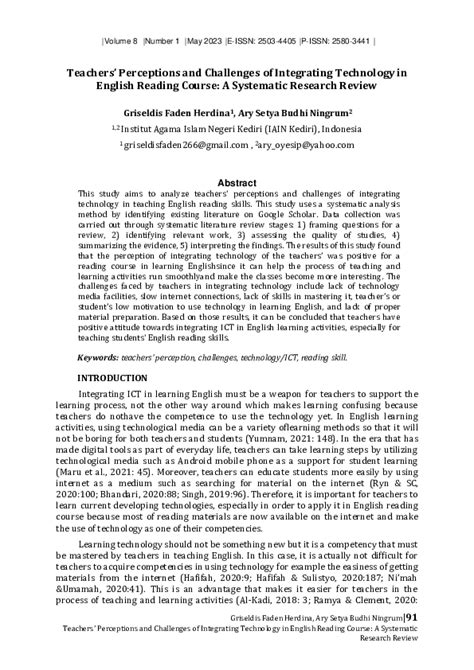 Pdf Teachers Perceptions And Challenges In Integrating Technology In