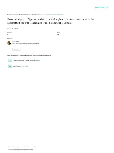Error Analysis Iraqi Journal Scientific Writing Pdf Verb English Language