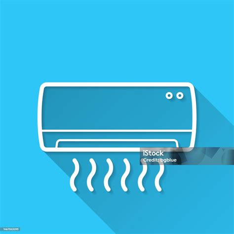 에어컨 파란색 배경에 아이콘 긴 그림자가 있는 평면 디자인 3차원 형태에 대한 스톡 벡터 아트 및 기타 이미지 3차원 형태 개념 그림자 Istock