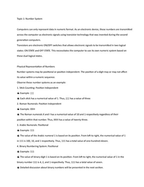 Binary Numbering System Topic 1 Number System Computers Can Only