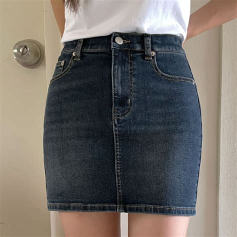 고고싱 하이웨스트 착붙 H라인 데님 스커트 청치마미니스판ykk