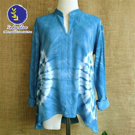 เสื้อคอจีนผ้าเรยอน มัดย้อมสีธรรมชาติ 100 Line Shopping