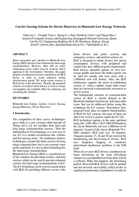 Pdf Carrier Sensing Scheme For Device Discovery In Bluetooth Low Energy Networks