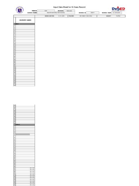 Class Record Blank Pdf Learning