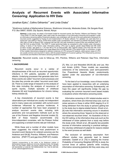 Pdf Analysis Of Recurrent Events With Associated Informative Censoring Application To Hiv Data