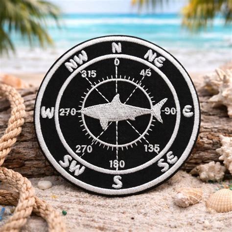 Nautical Compass Patchshark Logoiron On Patchscuba Diving T