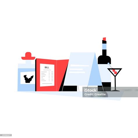 식당 계산서와 메뉴 와 식사 음료 서비스 및 지불을 상징하는 평면 벡터 일러스트 레이 션 흰색 배경에 고립 된 0명에 대한 스톡 벡터 아트 및 기타 이미지 Istock