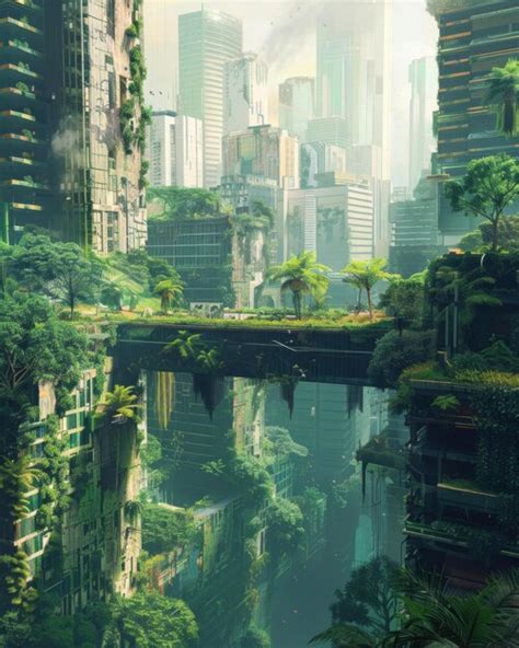 A Dystopian City With A Hidden Utopian Garden Premium Ai Generated Image