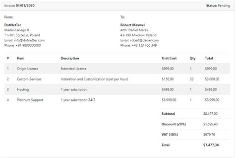 Detail Html Css Invoice Template Free Koleksi Nomer