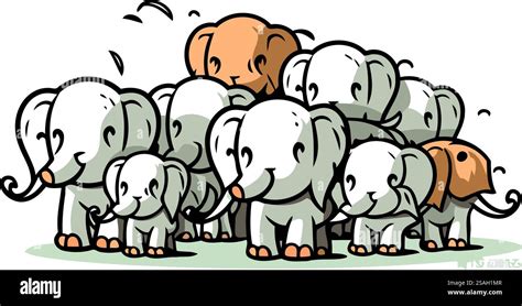 Cartoon Illustration Of A Group Of Elephants Vector Clip Art Stock