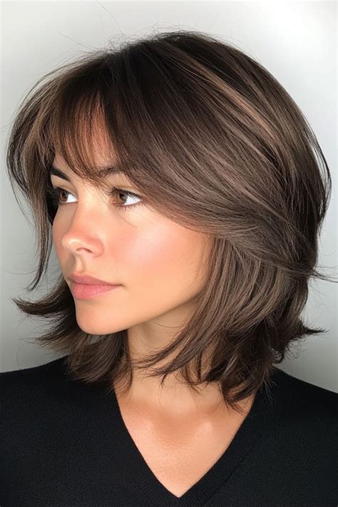 Layered Bob Haircut With Wispy Bangs