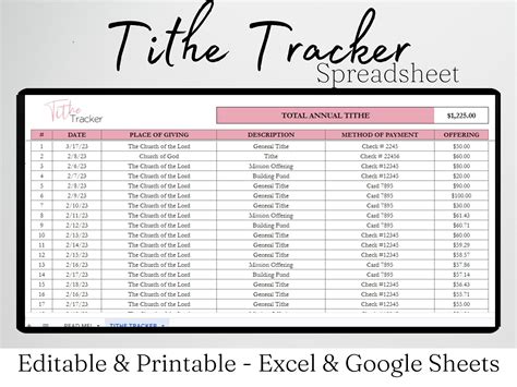 Tithe Tracker Excel Spreadsheet Tithes And Offerings Tracking Church