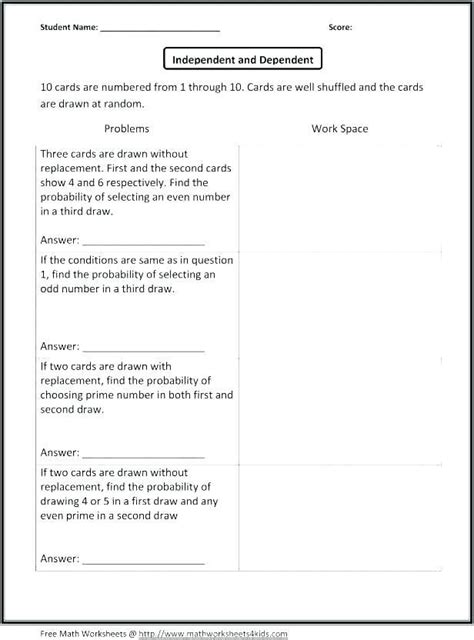 Dependent Probability Worksheet Chart Sheet Gallery