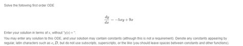 Solved Solve The Following First Order Ode [ Frac{d Y}{d