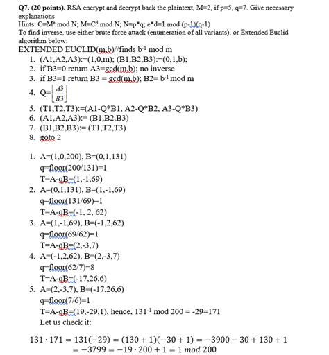 Solved Q7 20 Points Rsa Encrypt And Decrypt Back The