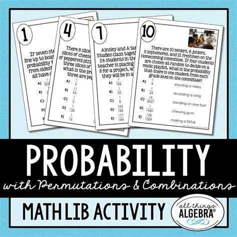 Probability With Permutations And Combinations Math Lib Activity All