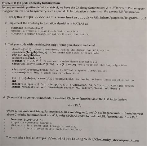 problem b 10 pts cholesky factorization for any