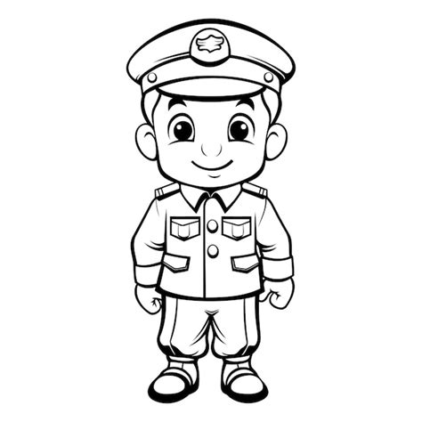 귀여운 작은 경찰관 만화 캐릭터의 컬러링 페이지 대략 프리미엄 벡터