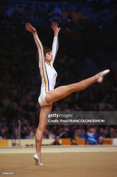 The Romanian Gymnast Nadia Comaneci At The Olympic Games Of Montreal