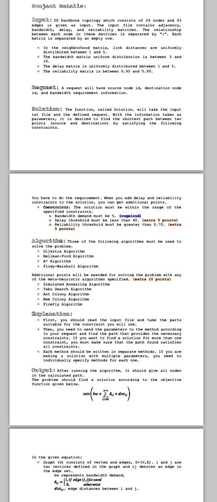 Solved Project Details Input Us Backbone Topology Which Consists Of 24 Nodes And 43 Edges