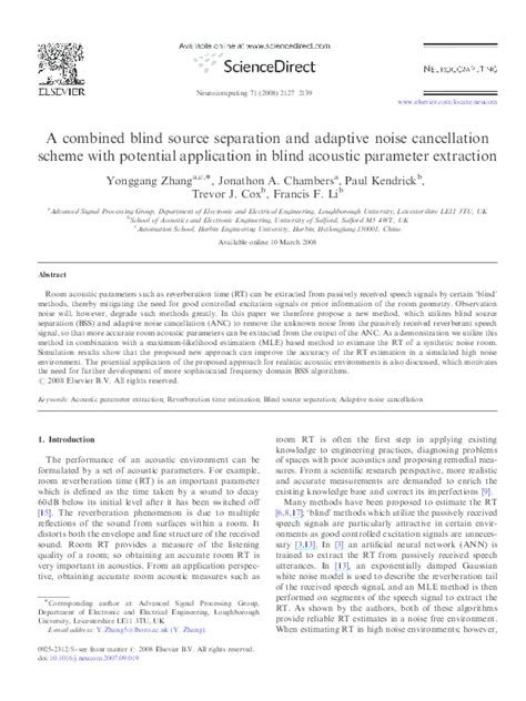 Pdf A Combined Blind Source Separation And Adaptive Noise Cancellation Scheme With Potential
