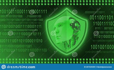 Ai Or Artificial Concept Protective Shield With Abstract 3d Robotic Head On Binary Code Ai Or Artificial Concept Protective Shield With Abstract 3d Robotic Head On Binary Code