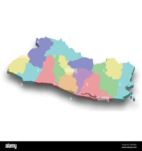 3d Isometric Colored Map Of El Salvador With Borders Of Regions Stock