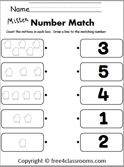 Free Winter Math Numbers Matching Numbers 1 To 6 Free Worksheets