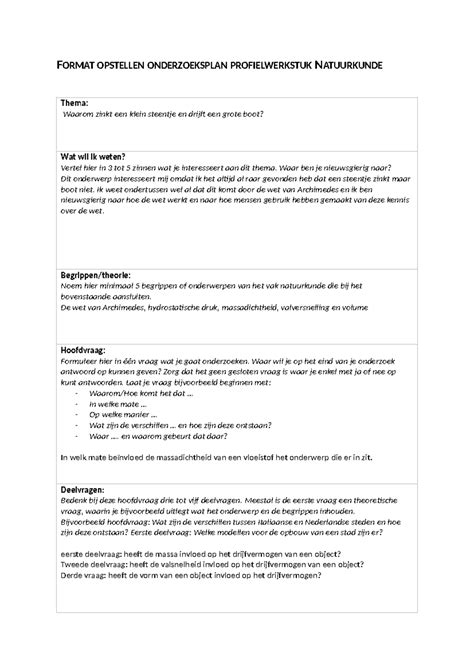 Format Opstellen Onderzoeksplan Profielwerkstuk Aardrijkskunde Format