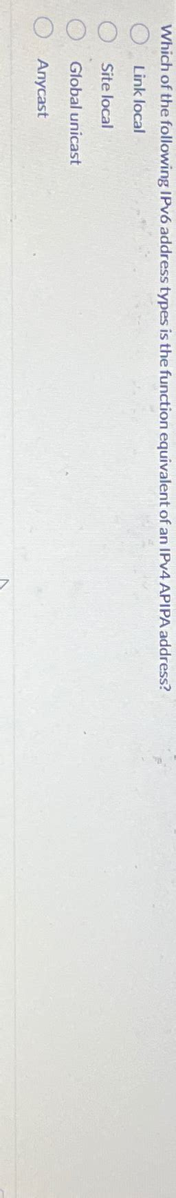Solved Which Of The Following Ipv6 ﻿address Types Is The