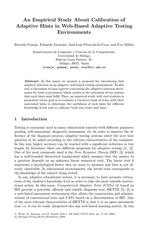 Pdf An Empirical Study About Calibration Of Adaptive Hints In Web Based Adaptive Testing