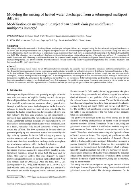 Pdf Modeling The Mixing Of Heated Water Discharged From A Submerged Multiport Diffuser