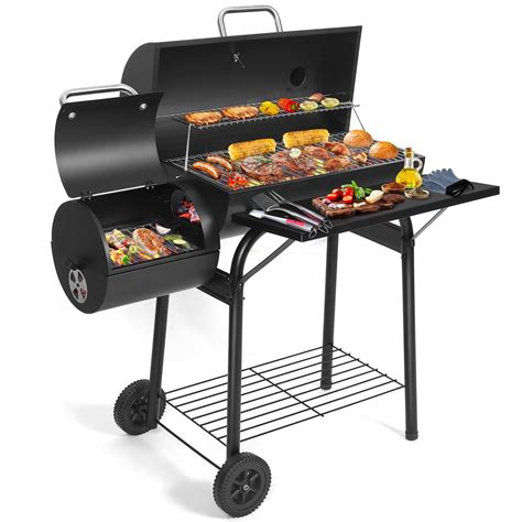 Charcoal Bbq Grill With Offset Smoker Large Oil Drum Barbecue Barrel