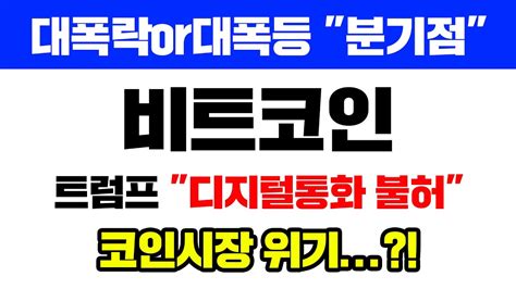 비트코인 긴급 초비상 트럼프 디지털통화 불허 코인시장 대폭락 위기 코인시황 Youtube
