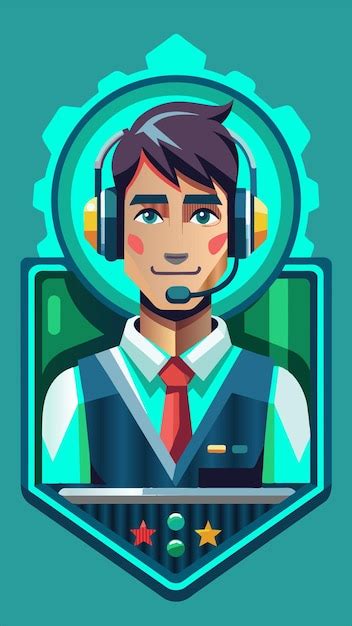 마이크와 파란색 배경을 가진 남자의 만화 프리미엄 벡터