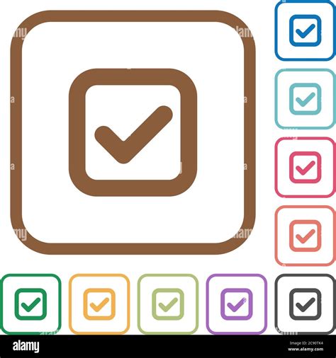 Checkbox Simple Icons In Color Rounded Square Frames On White Background Stock Vector Image