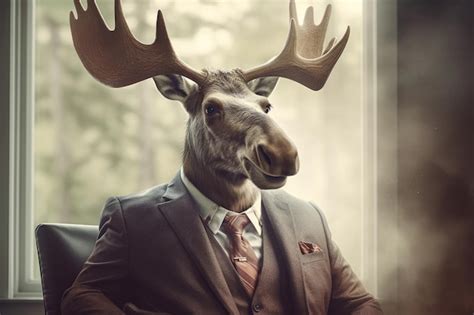 Premium Ai Image Moose Wearing Suit Generative Ai