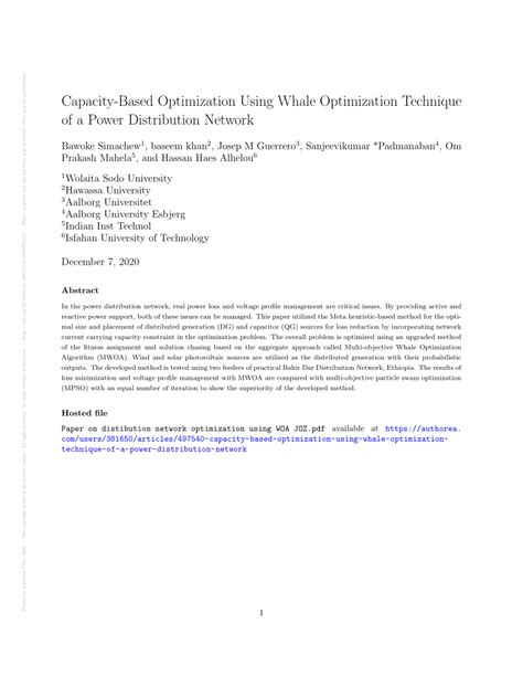 Pdf Capacity Based Optimization Using Whale Optimization Technique Of