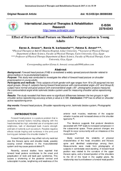 Pdf Effect Of Forward Head Posture On Shoulder Proprioception In Young Adults